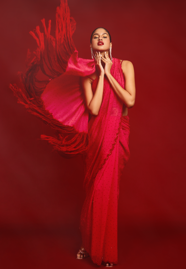 CHITOWN PINK FRINGE SAREE | Nandita Thirani