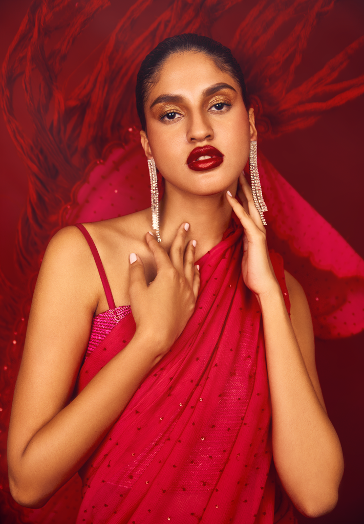 CHITOWN PINK FRINGE SAREE | Nandita Thirani